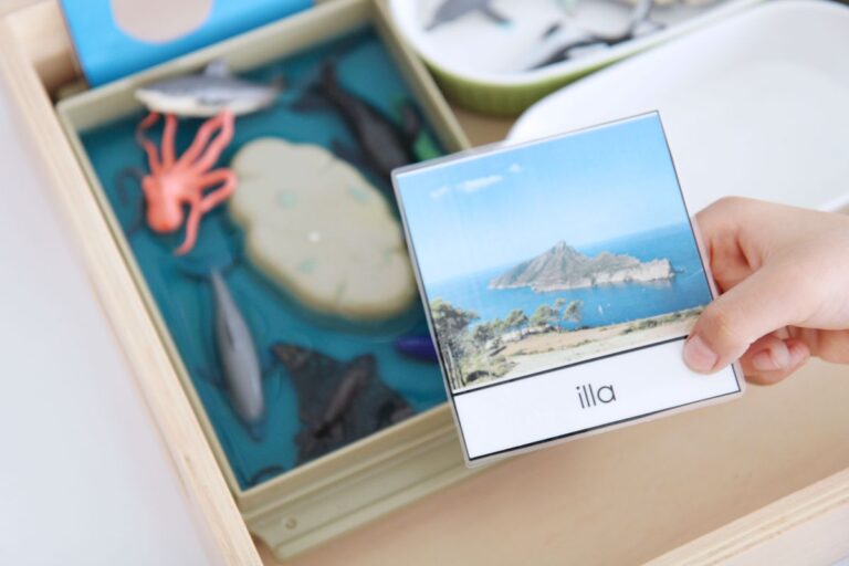 Las formas de la Tierra y el Agua con el Método Montessori con Tarjetas ...
